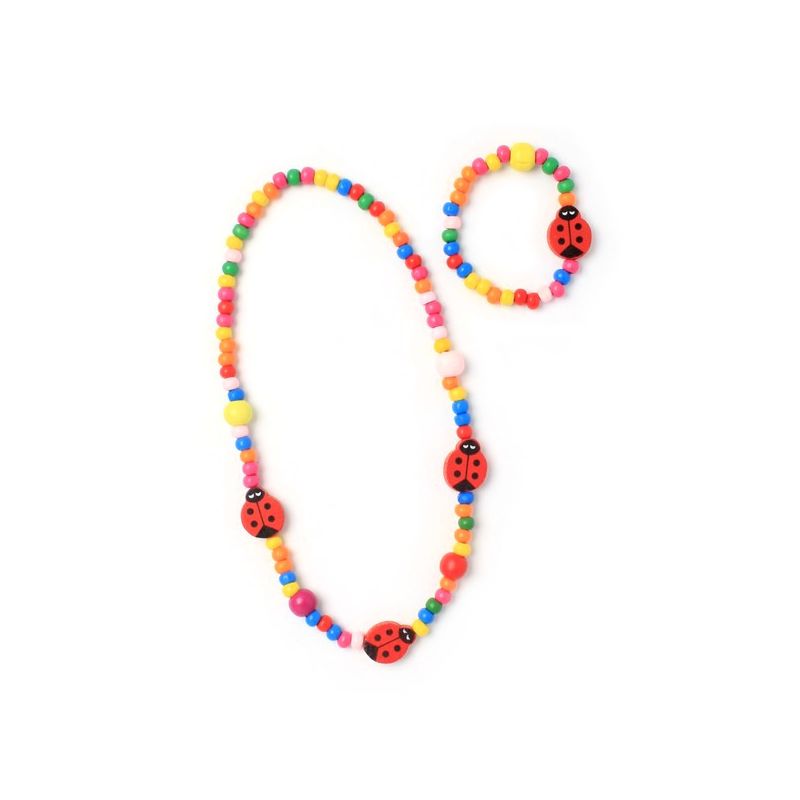 Bright coloured wooden bead and ladybird beaded necklace and
